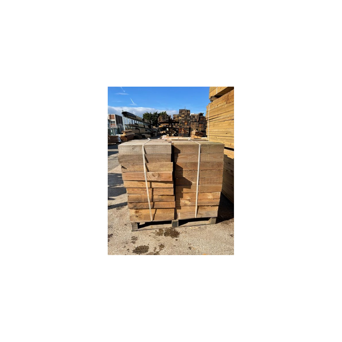 Pallet of 100 600x200x100 Brown Eco Treated Sleepers - UK Timber Ltd